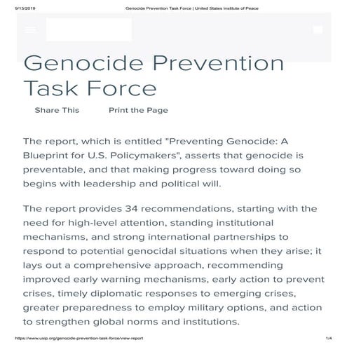 Genocide prevention task force united states institute of peace | PDF
