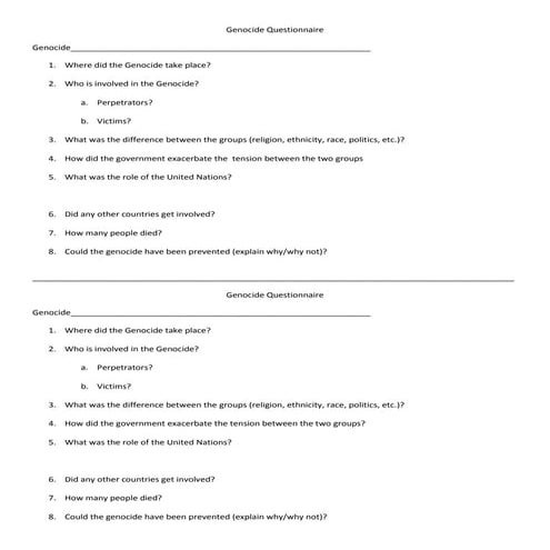 Genocide questionnaire | DOCX