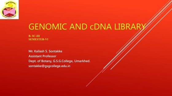 Construction of genomic and c dna library | PPT