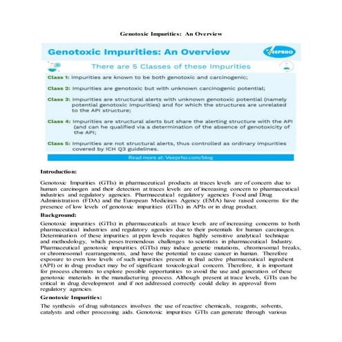 Genotoxic impurities an overview | DOCX