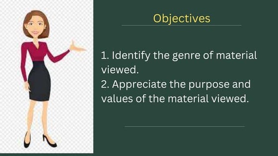 Q2-Lesson 2-Genres of Viewing Materials.pptx | Factual | Genres
