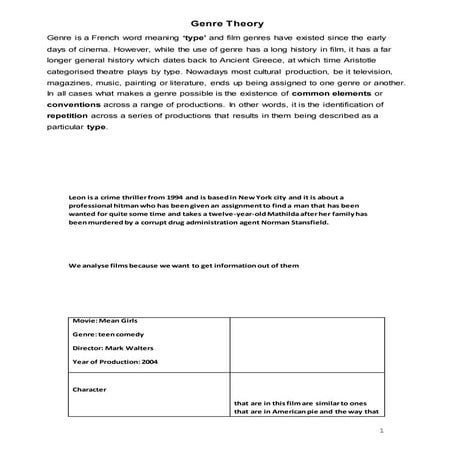 Genre theory assignment 1 | PDF