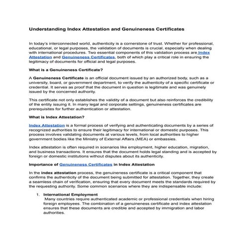 Genuineness Certificates - index attestation | PDF