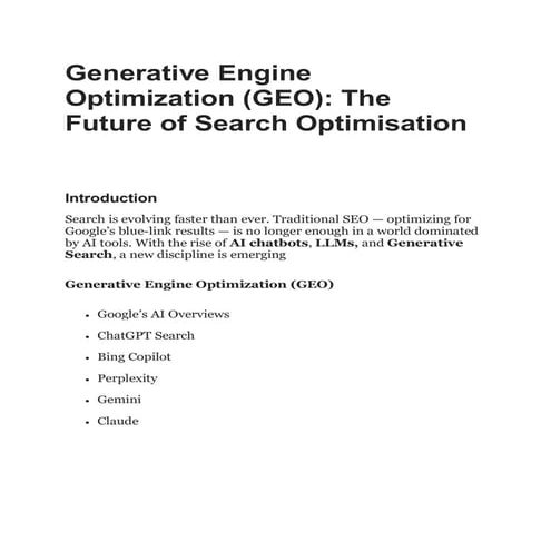 Generative Engine Optimization (GEO) The Future of Search Visibility | PPTX