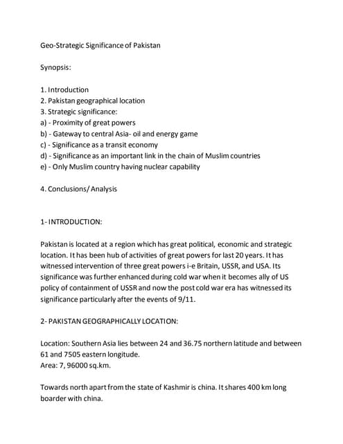 Geo strategic importance of pakistan by Shafiq -UR-Rehman | PPT