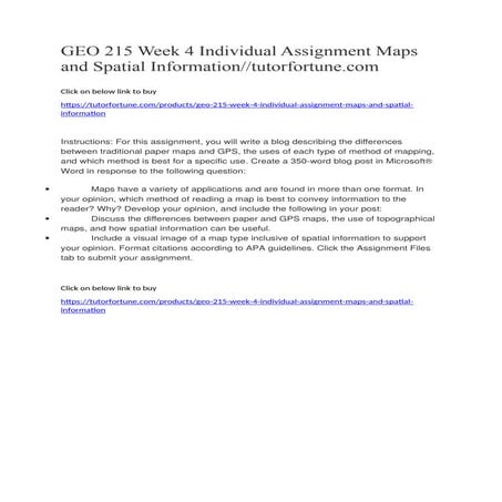 Geo 215 week 4 individual assignment maps and spatial information | PDF