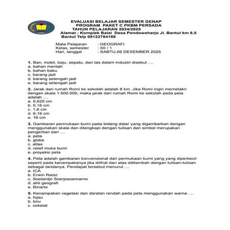 geografi 12 persada des 2025.docx latihan soal | DOCX