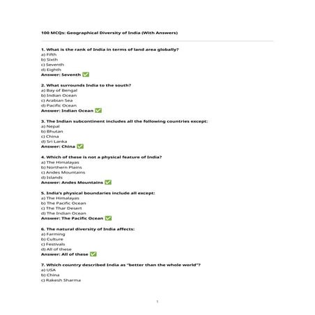 Geographical Diversity of India 100 Mcq.pdf/ 7th class new ncert ...