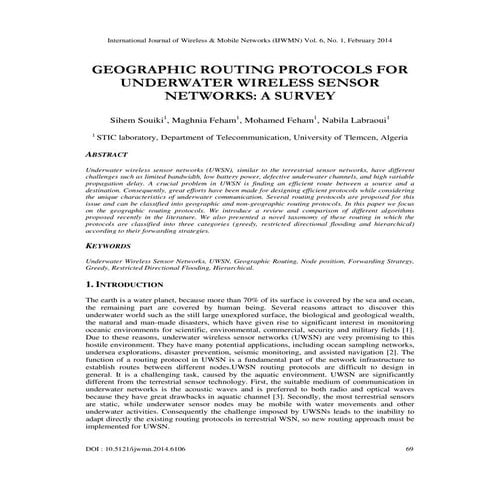 Geographic Routing Protocols For Underwater Wireless Sensor Networks A Survey Pdf