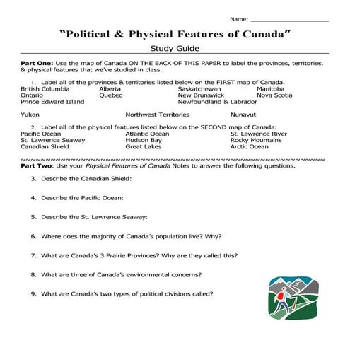 Geography Of Canada Study Guide | DOC