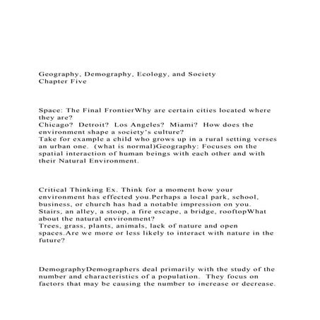 Geography, Demography, Ecology, and SocietyChapter Five.docx ...