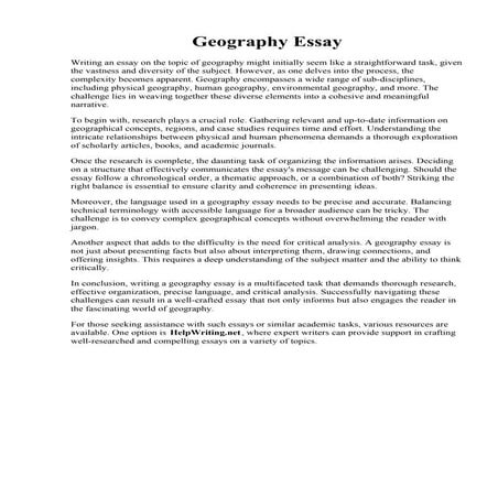 Geography Essay. Extended Essay in Geography - GEOGRAPHY MYP/GCSE/DP | PDF
