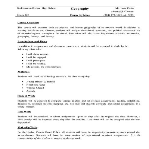 Casto's Geography Syllabus | DOCX
