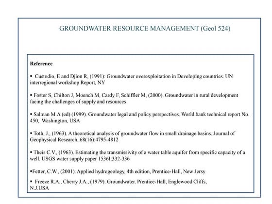 Introduction to the groundwater hydrology | PPT
