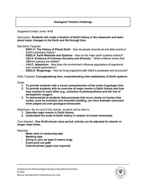 Geologic Time Scale Activity Sheet for SHS | PDF