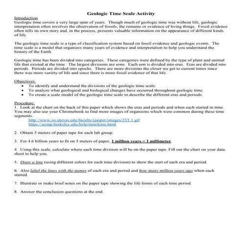Geologic Time Scale Activity Sheet for SHS | PDF