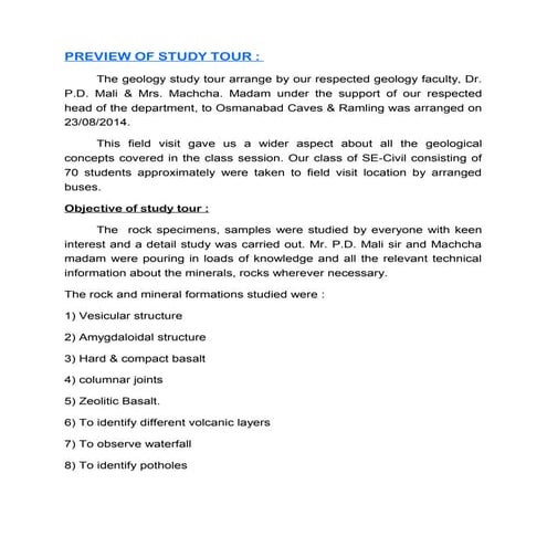 Geology field visit report | DOC