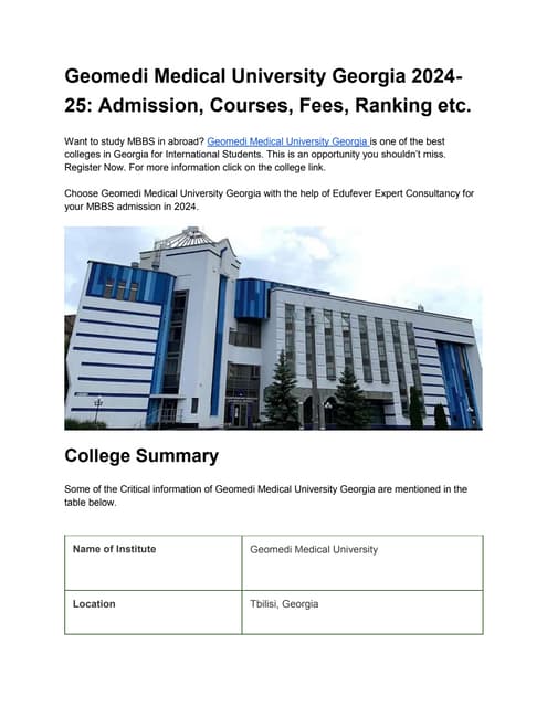 Tbilisi State Medical University: Leading Medical Education | PDF