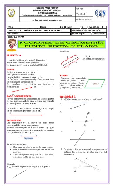 Hojas De Trabajo De Puntos, Segmentos De Línea, Líneas Y Rayos