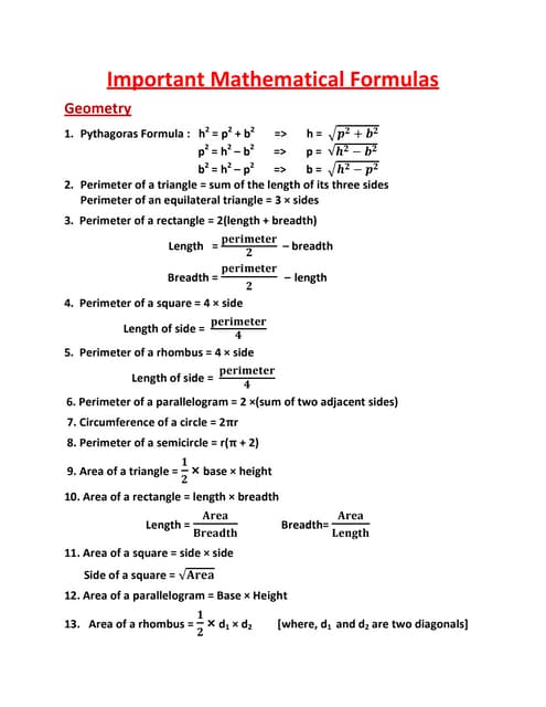 Geometry formula sheet | PDF | Physics | Science