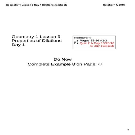 Geometry 1 lesson 9 day 1 dilations | PDF