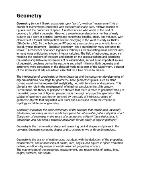 History of geometry | PDF | Geography | Science