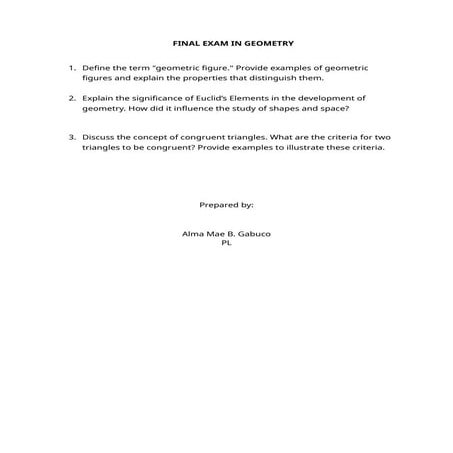 Sample examination for subject Geometry Final Exam. | PDF