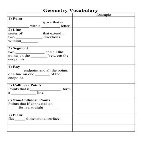 Geometry Vocabulary Worksheet Free