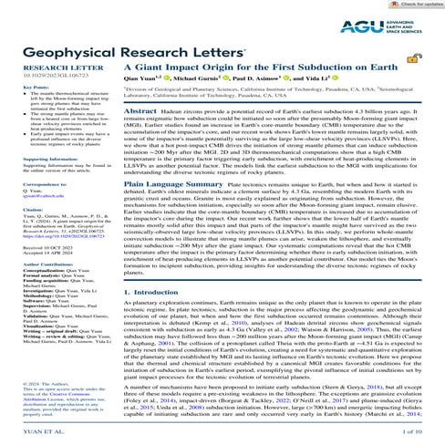 A Giant Impact Origin for the First Subduction on Earth | PDF