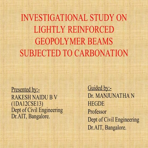 INVESTIGATION STUDY ON LIGHTLY REINFORCED GEOPOLYMER SUBJECTED TO ...