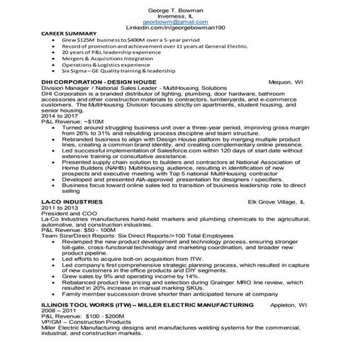 George bowman resume march 6 2018 | DOCX