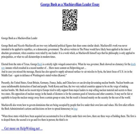 George Bush As A Machiavellian Leader Essay | PPT