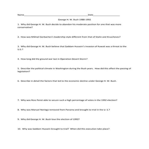 George h. w. bush quiz | DOCX