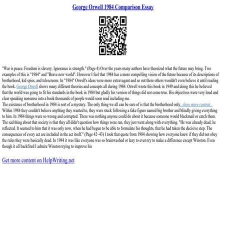 George Orwell 1984 Comparison Essay | PPT