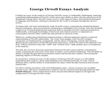 George Orwell Essays Analysis. Wilmington University | PDF