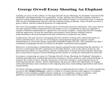 George Orwell Essay Shooting An Elephant | PDF