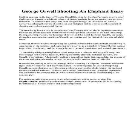 George Orwell Shooting An Elephant Essay | PDF