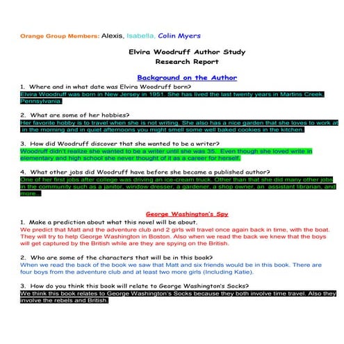 George washington's spy author study orange group | DOCX | Fiction ...