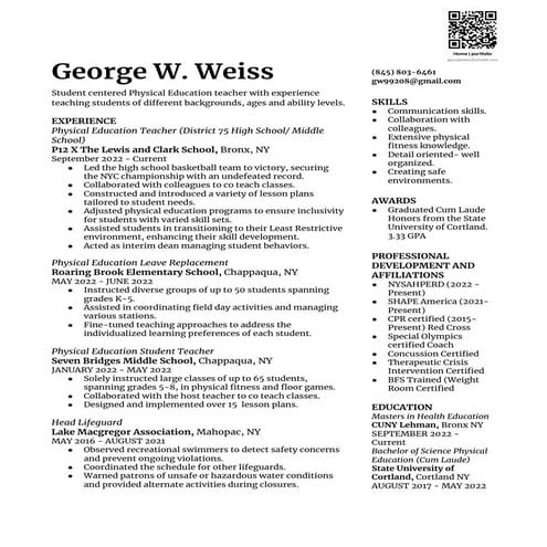 George Weiss RESUME updated as of spring 2024 | PDF