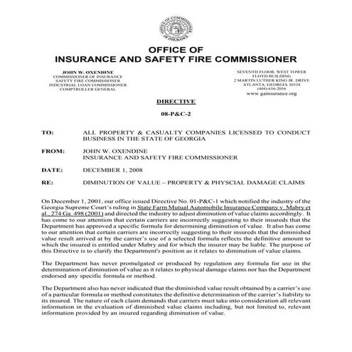 Georgia insurance-commissioner-directive-diminished-value | PDF