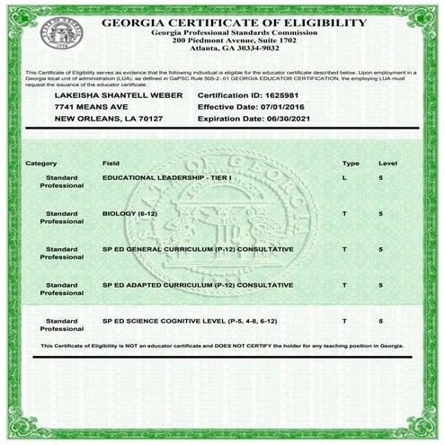 Georgiafinalcertofeligibilty | PDF