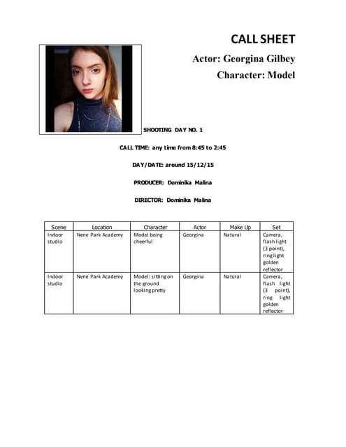 Daiga Call Sheet | DOCX