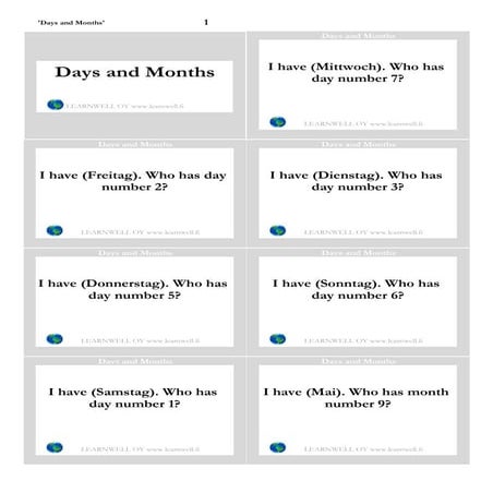 "Days and Months" German - English cards | PDF