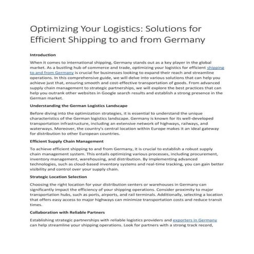 Logistics solutions to and from Germany | PPT