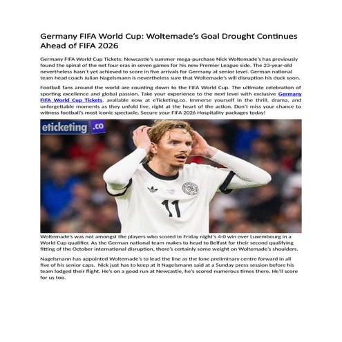 Germany FIFA World Cup Woltemade’s Goal Drought Continues Ahead of FIFA ...