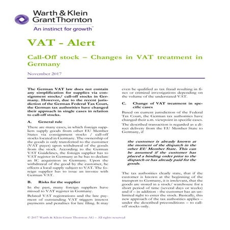 Germany VAT Alert: Call-Off stock - Changes in VAT treatment in Germany ...