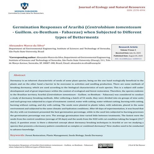 Germination Responses of Araribá (Centrolobium tomentosum - Guillem. ex ...