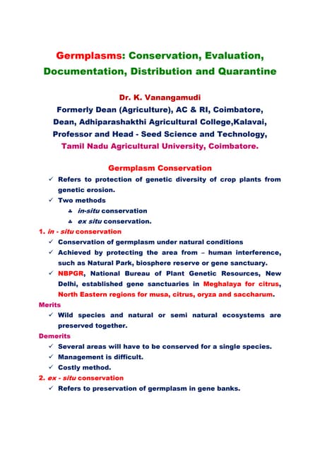Plant exploration, germplasm collection, conservation and utilization ...