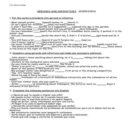 Gerunds and infinitives exercises. Put the verbs in brackets | PDF