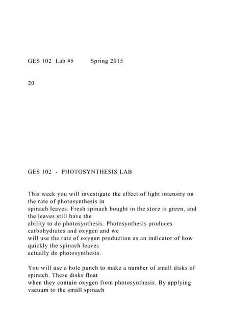 Independent Research Leaf Disc Photosynthesis Lab | DOCX | Chemistry ...